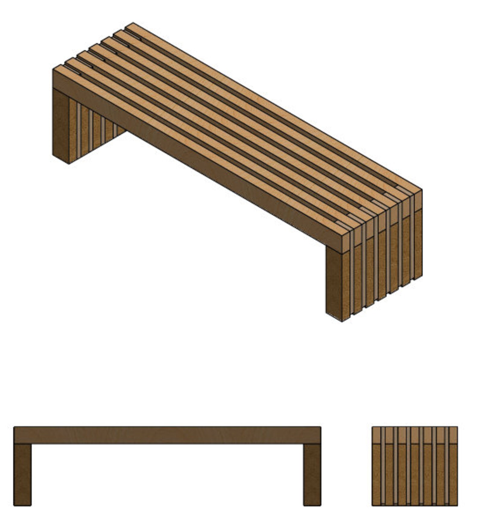 DIY Modern Slat Bench Plans, Simple Bench Plans, Patio Sitting Bench ...