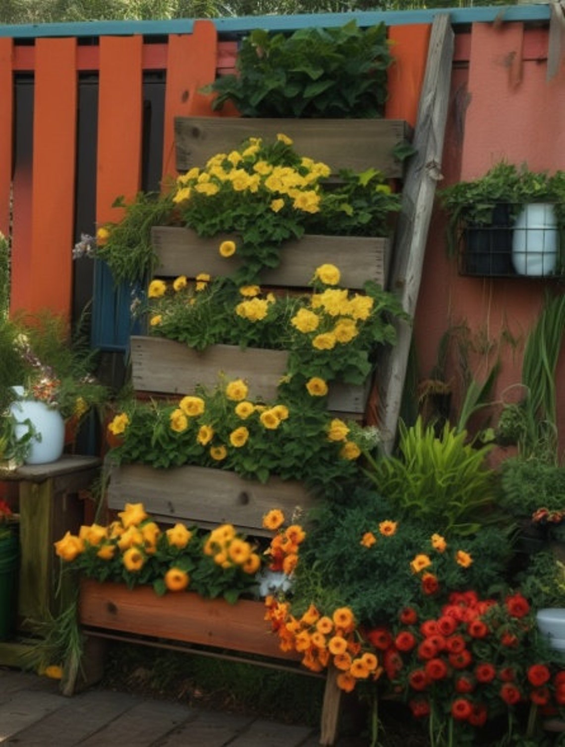 Cedar Verticat Tiered Ladder Garden Planter, Vertical Planter Box ...