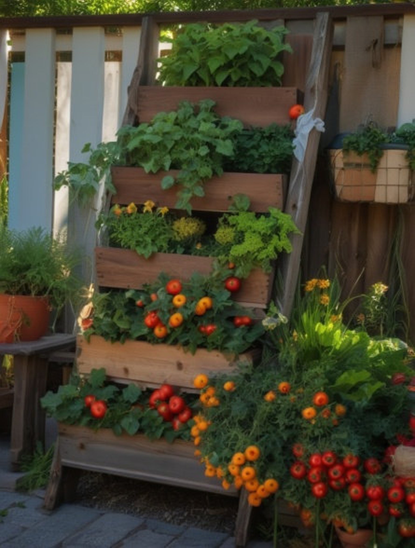 Cedar Verticat Tiered Ladder Garden Planter, Vertical Planter Box ...