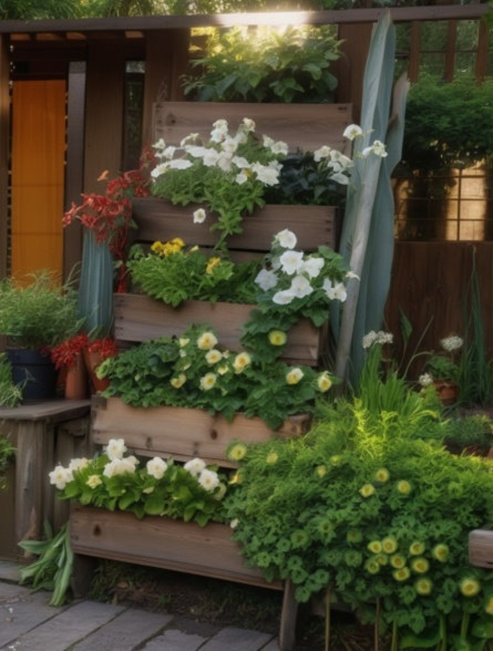 Cedar Verticat Tiered Ladder Garden Planter, Vertical Planter Box ...