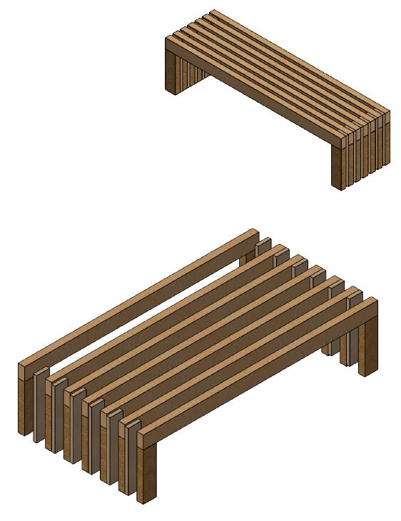 DIY Modern Slat Bench Plans, Simple Bench Plans, Patio Sitting Bench ...