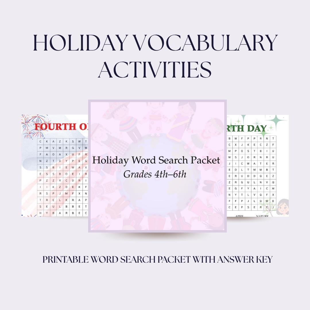 Holiday Word Search Packet | Year-round Printable Literacy Activities ...