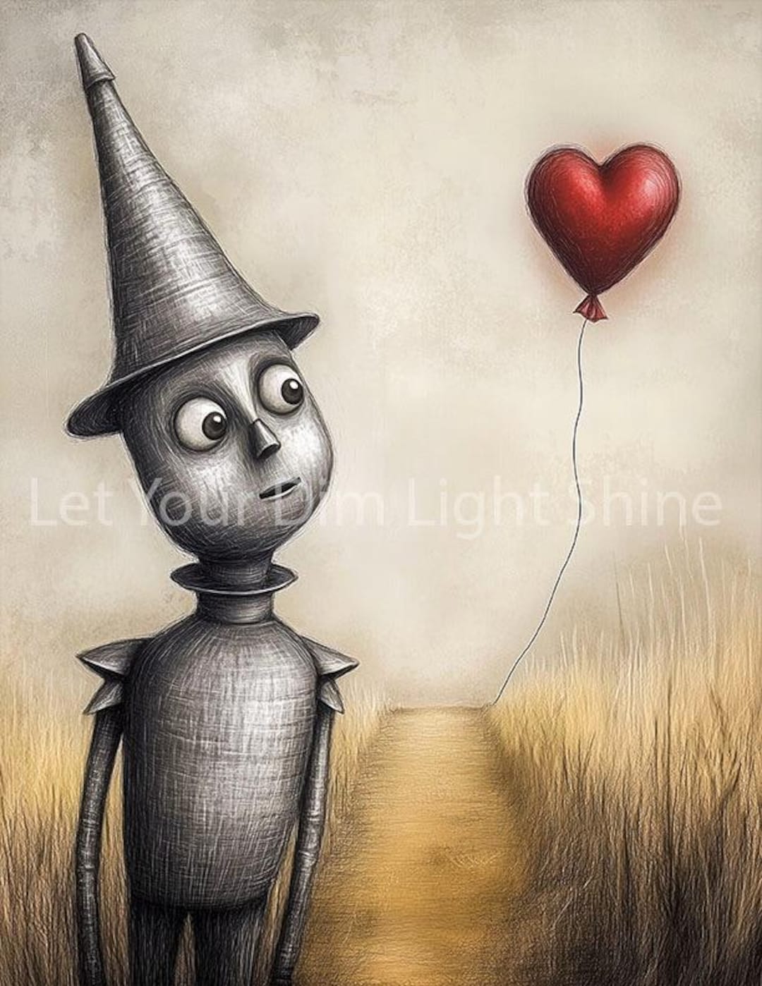 Custom Illustration “tin Man Finds His Heart” Printed on Cotton Canvas ...
