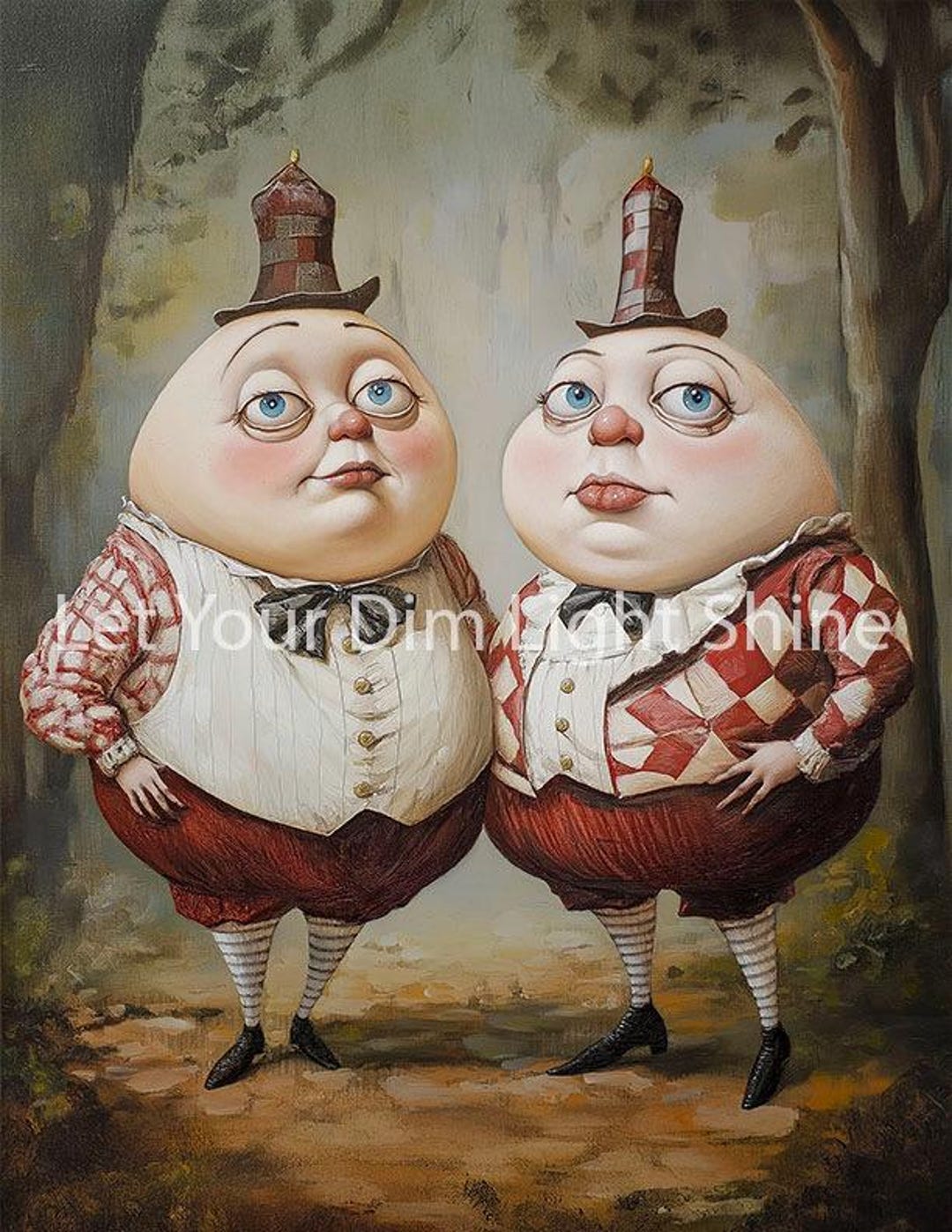 Custom Illustration of Tweedle Dee and Tweedle Dum, Alice in Wonderland ...