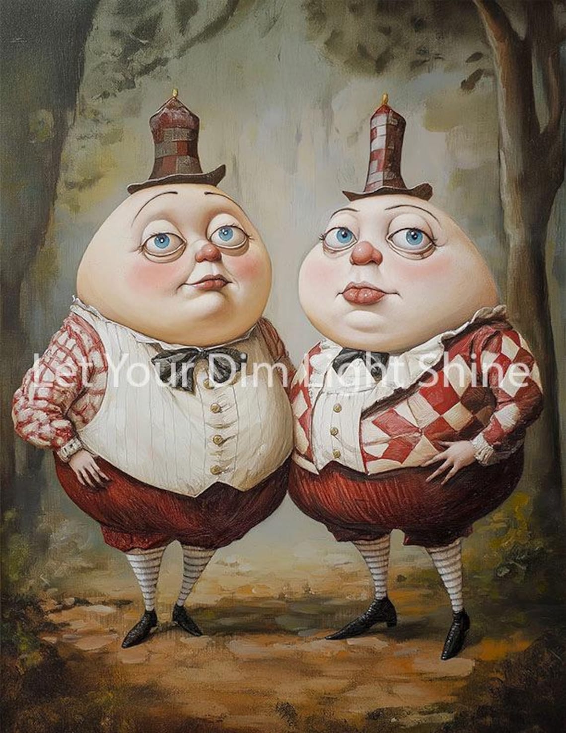 Custom Illustration of Tweedle Dee and Tweedle Dum, Alice in Wonderland ...