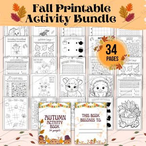 34 Printable Fall Kids Activity Bundle, Autumn Word Search Coloring ...