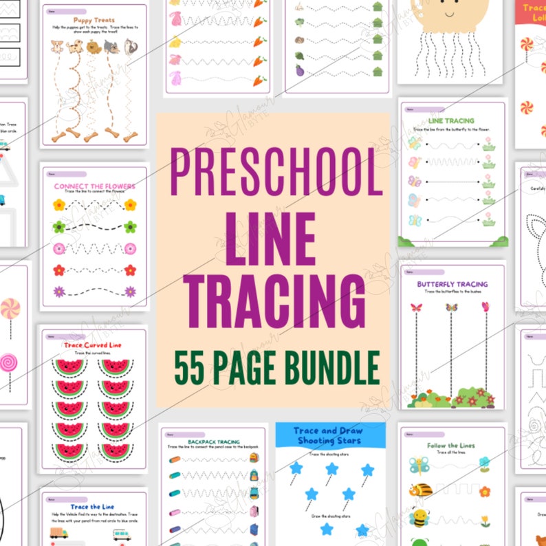 55 Preschool Line Tracing Worksheets Bundle Lines Trace Pages Printable ...