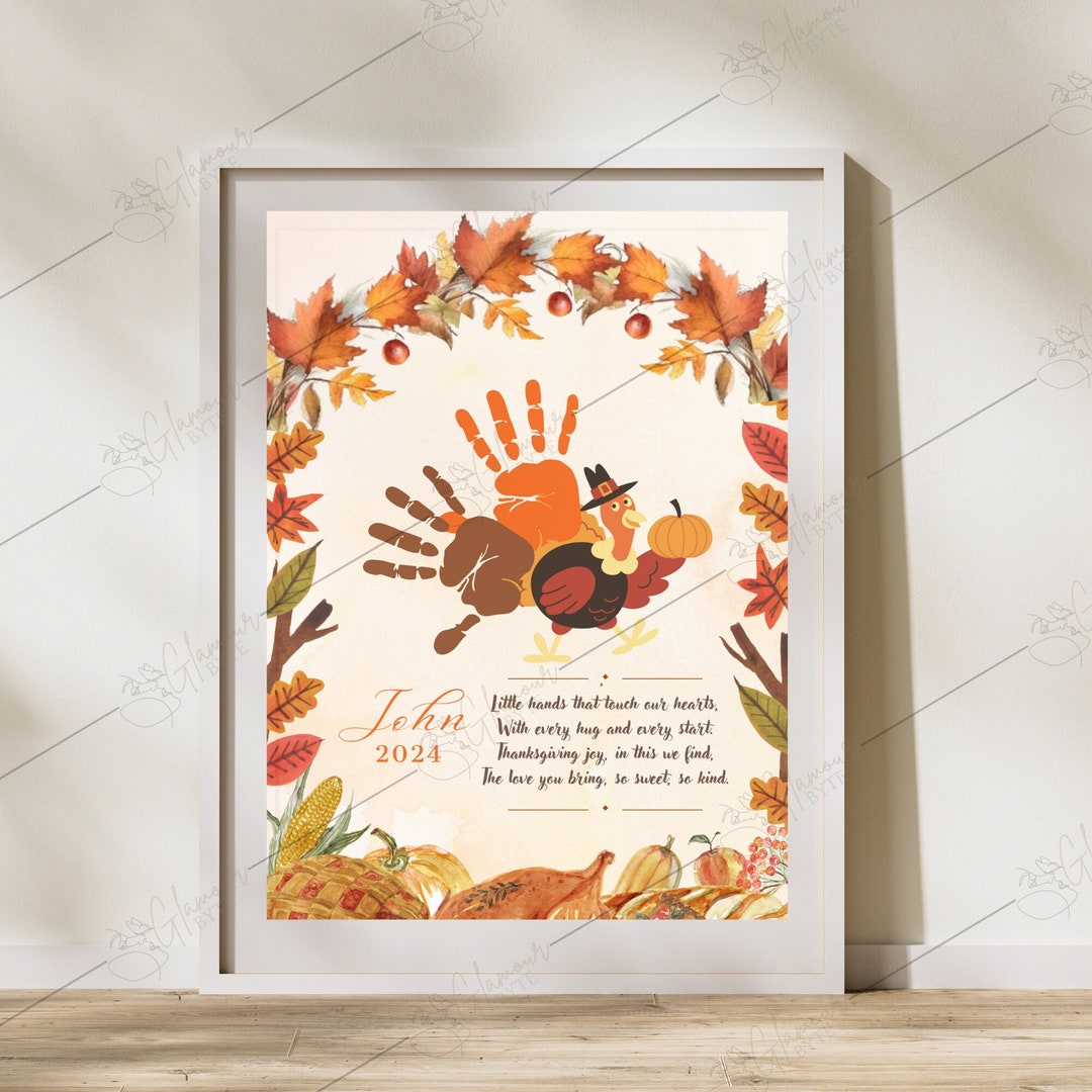 Custom Thanksgiving Turkey Handprint Art Craft, Turkey Fall Autumn Poem ...
