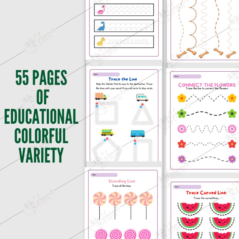 55 Preschool Line Tracing Worksheets Bundle Lines Trace Pages Printable ...