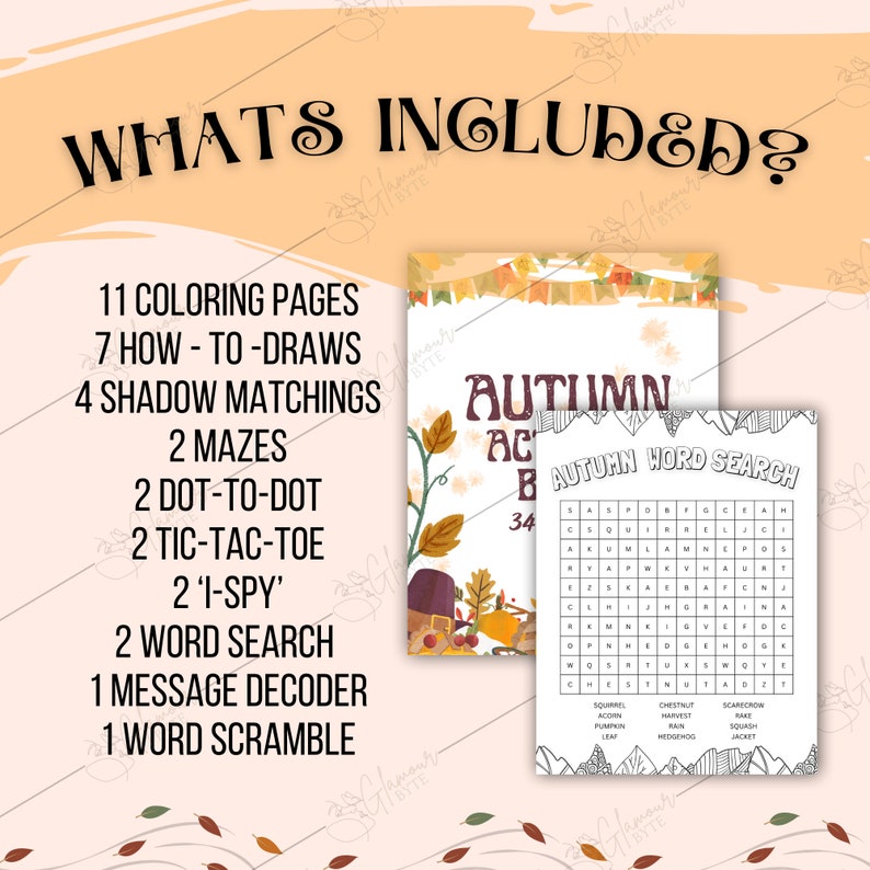 34 Printable Fall Kids Activity Bundle, Autumn Word Search Coloring ...