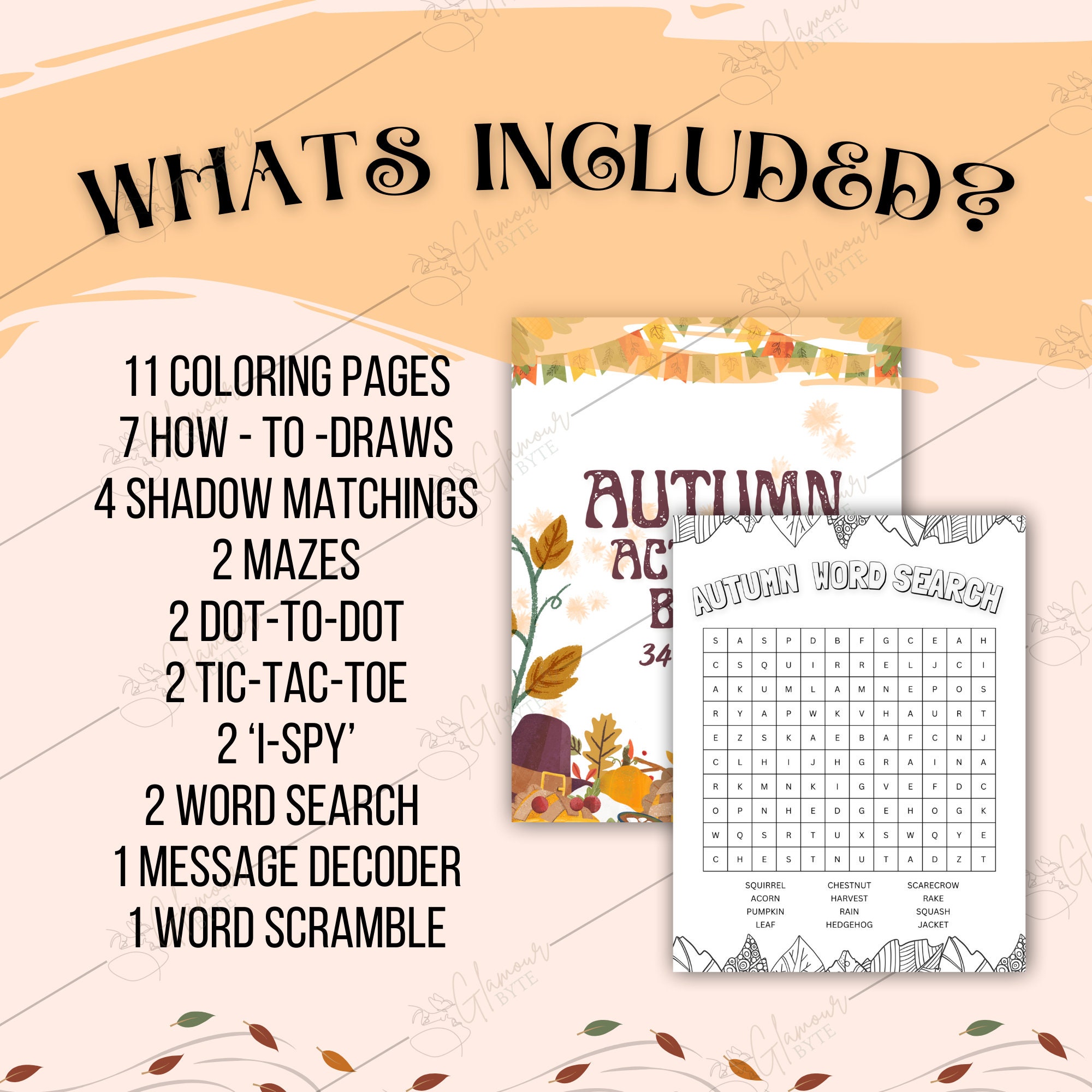34 Printable Fall Kids Activity Bundle, Autumn Word Search Coloring ...