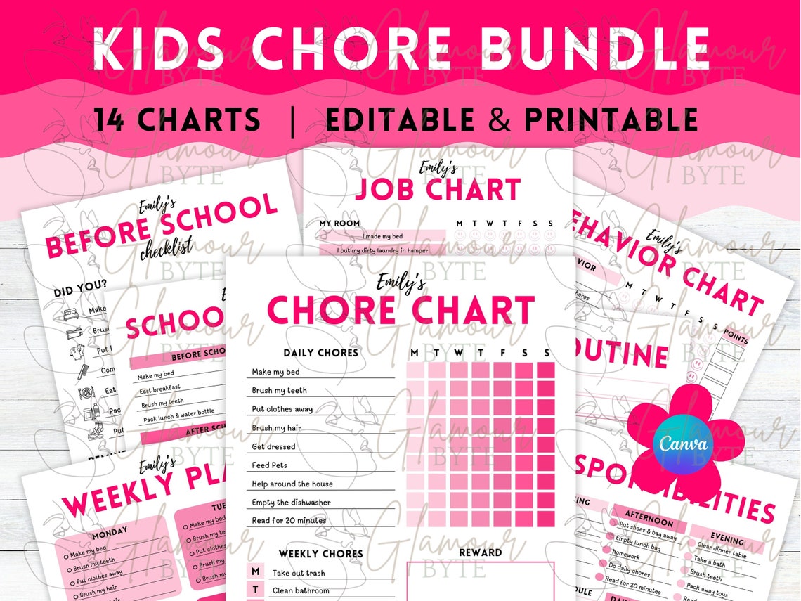 Editable Chore Chart Routine for Kids Bundle,responsibility Chart ...