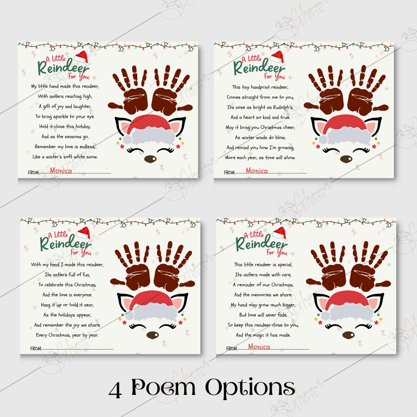 Custom Christmas Reindeer Handprint Art Craft, Keepsake Memory DIY Poem ...