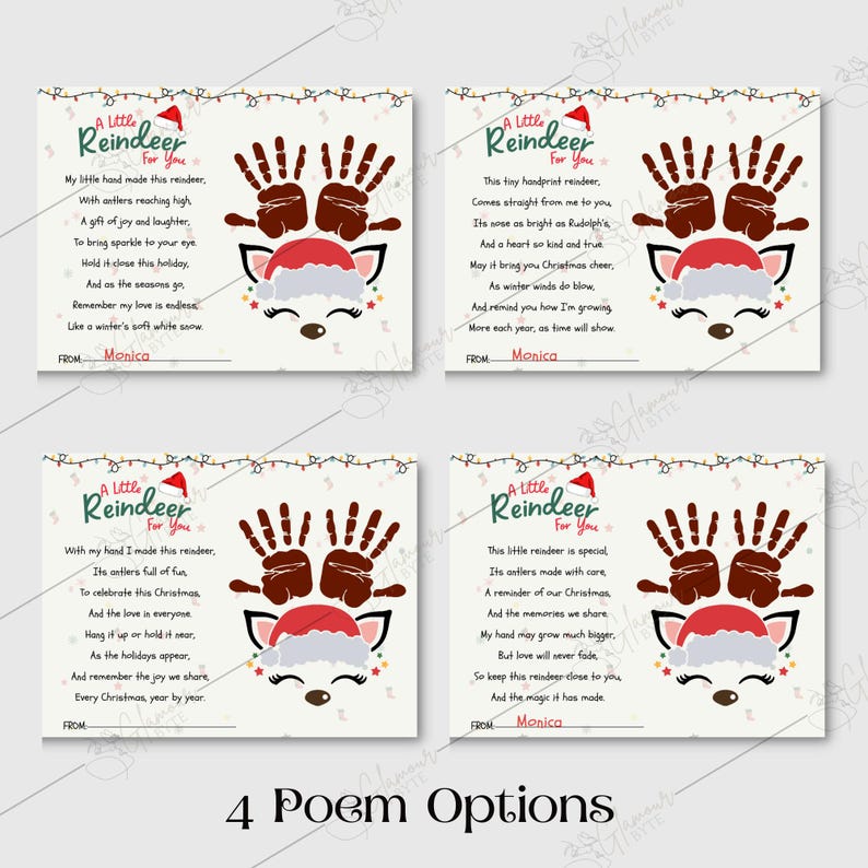 Custom Christmas Reindeer Handprint Art Craft, Keepsake Memory DIY Poem ...