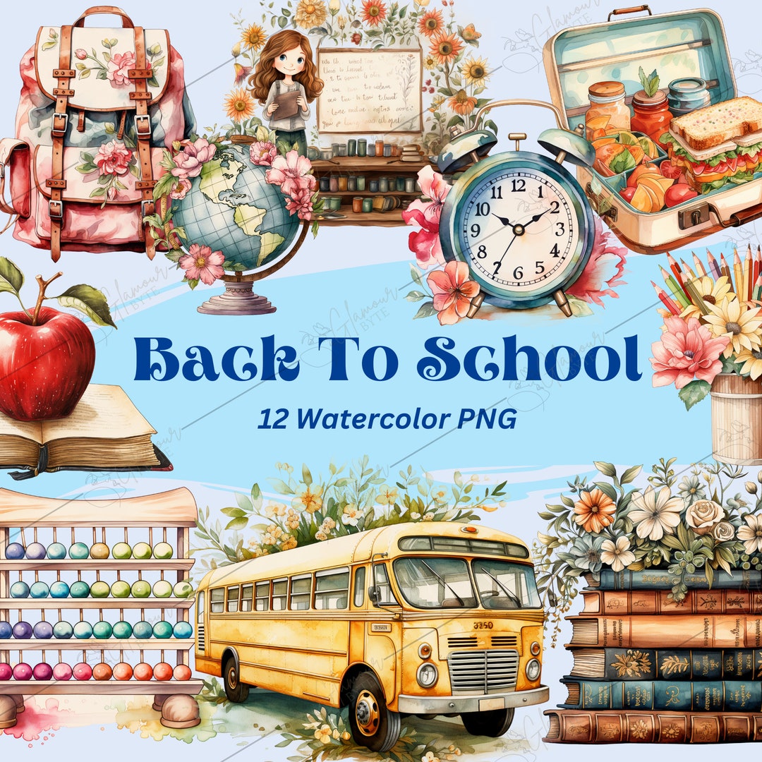 Back to School Png Bundle, Watercolor Floral Teacher Clipart, Pre-k ...