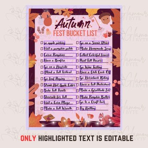 Autumn Fall Editable Bucket List, Fall Leaves Printable to Do List ...