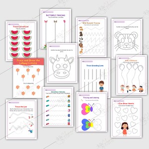 55 Preschool Line Tracing Worksheets Bundle Lines Trace Pages Printable ...