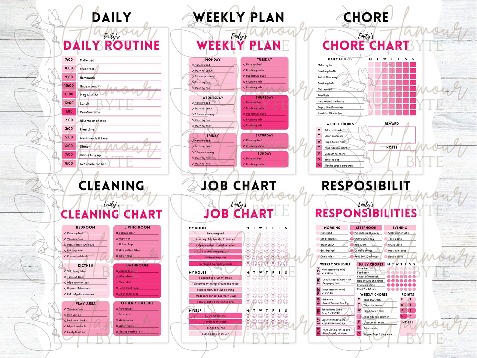 Editable Chore Chart Routine for Kids Bundle,responsibility Chart ...