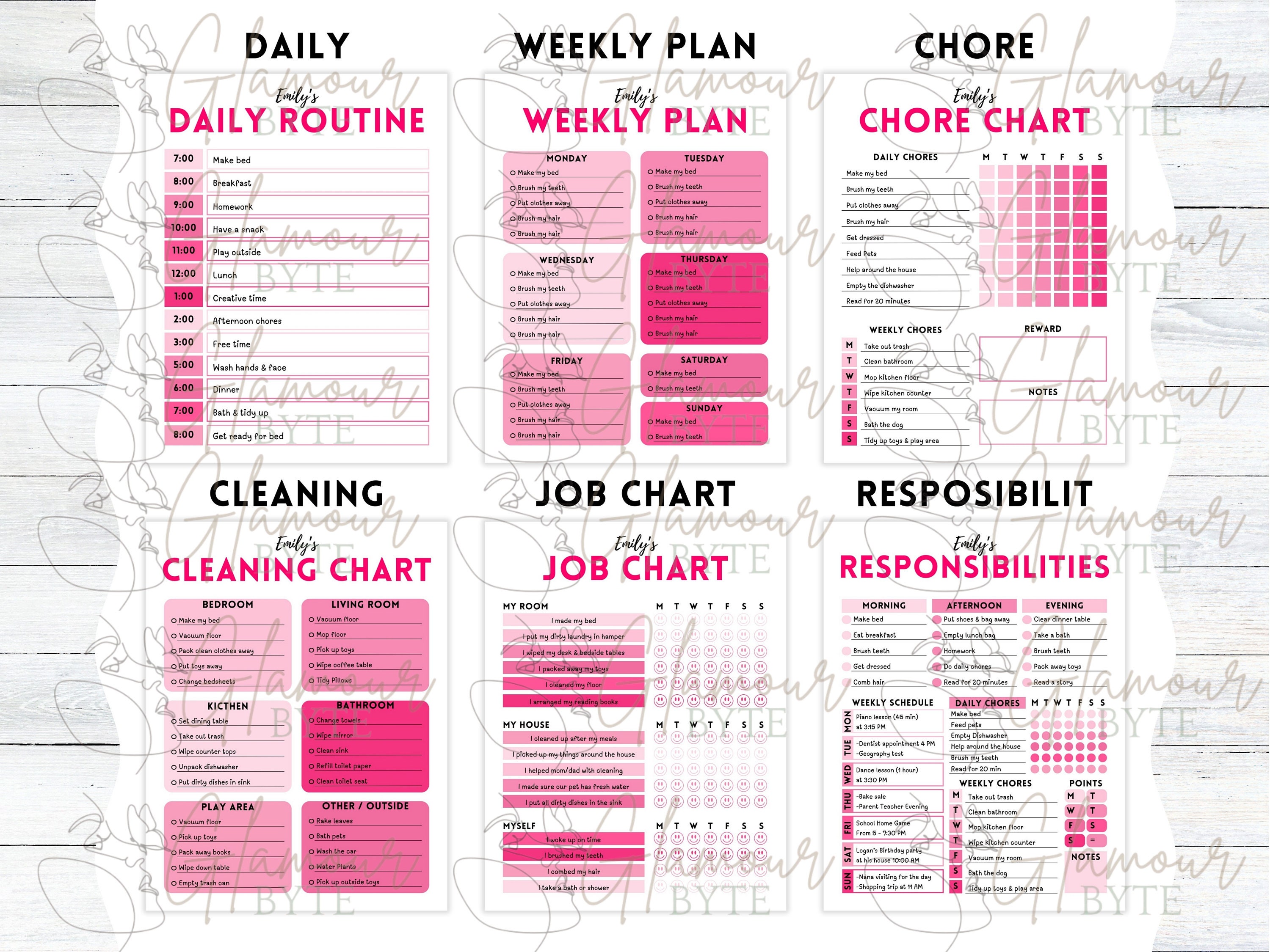 Editable Chore Chart Routine for Kids Bundle,responsibility Chart ...