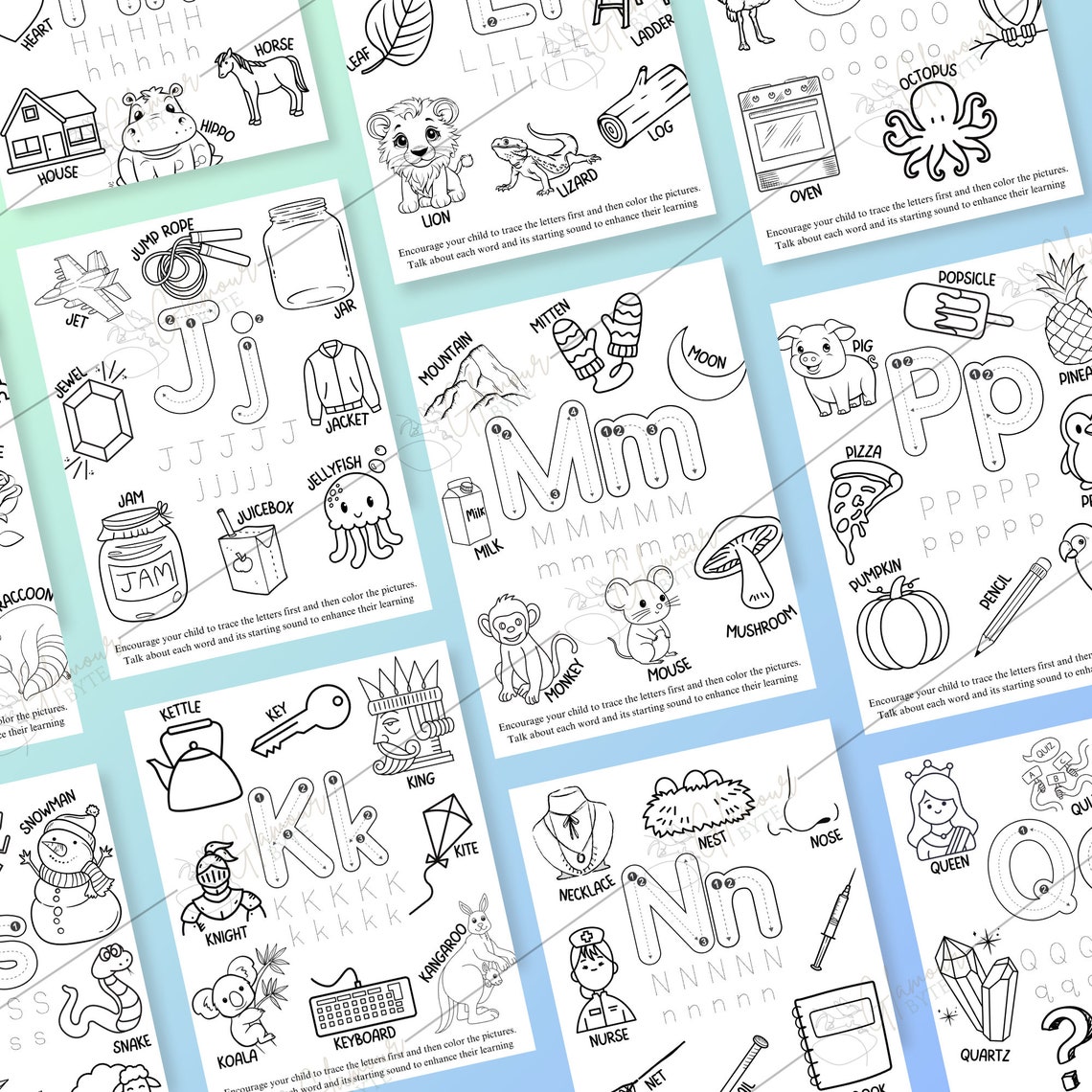 26 Alphabet Tracing Coloring Page, Preschool Printable Activity, Abc ...