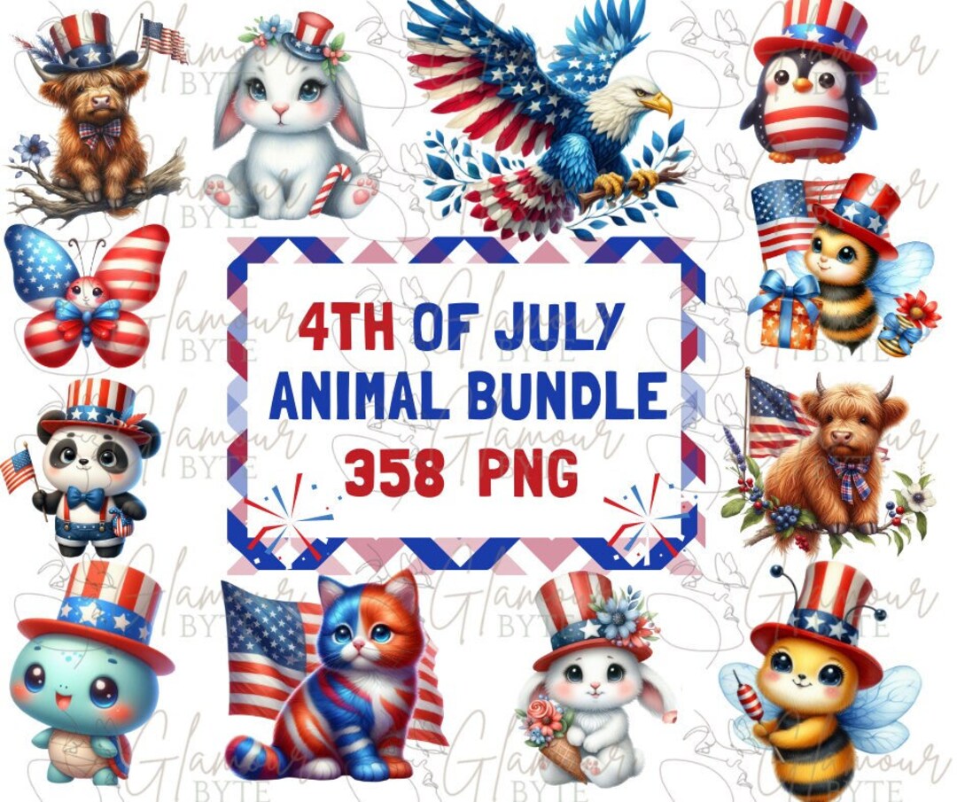 4th of July Png, Animal Bundle Png, Fourth of July Png, Watercolor ...