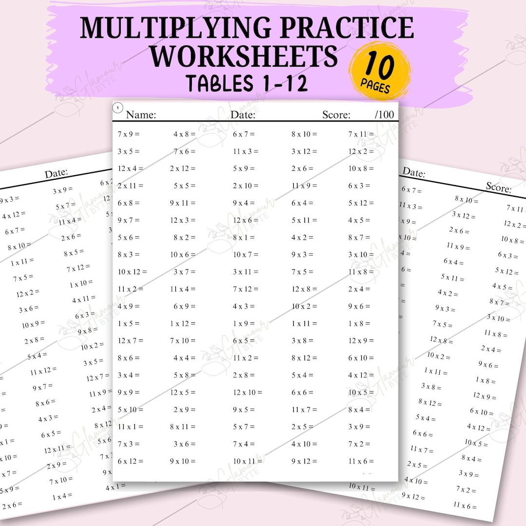 10 Printable Multiplication Timetable Practice Worksheet, Math Drill ...
