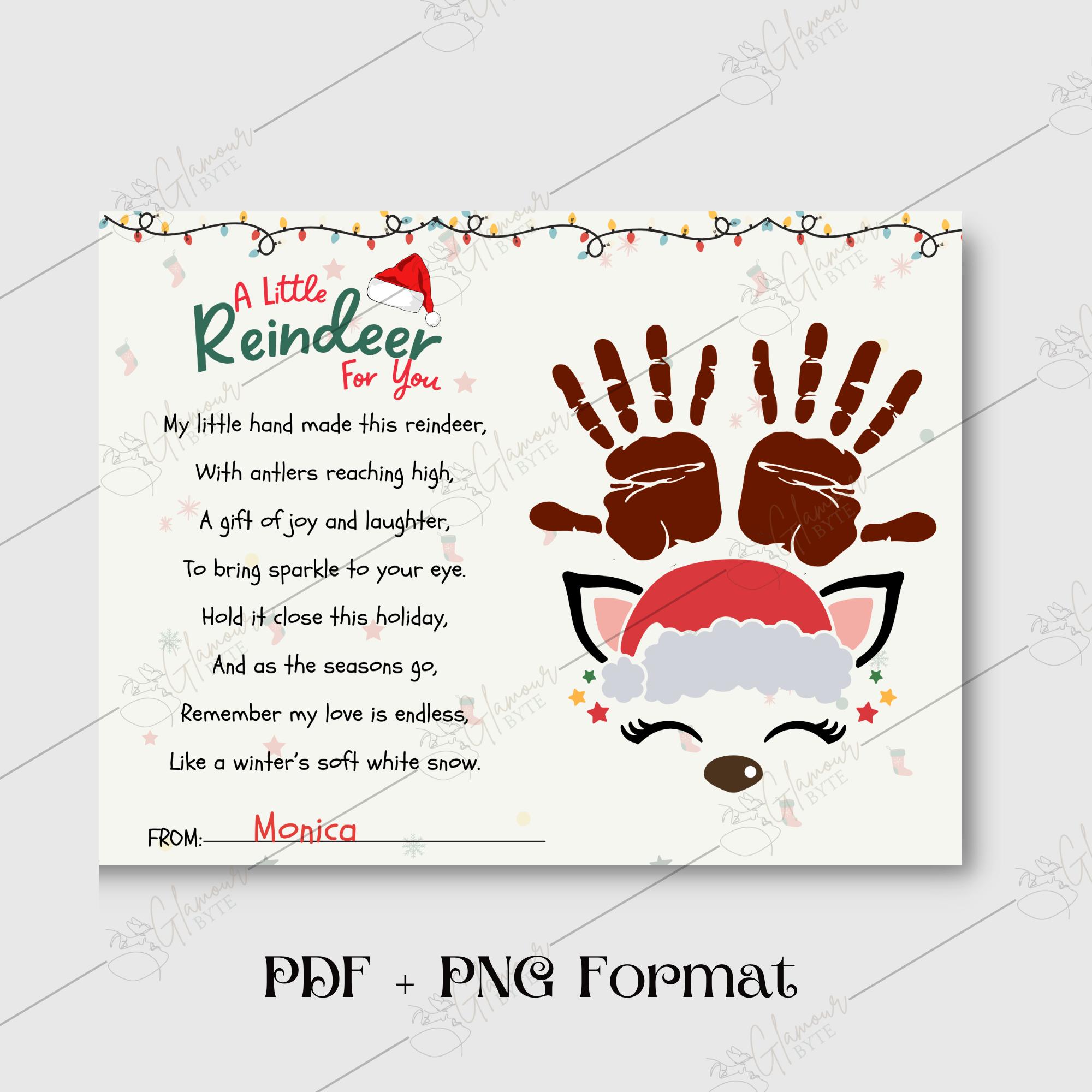 Custom Christmas Reindeer Handprint Art Craft, Keepsake Memory DIY Poem ...