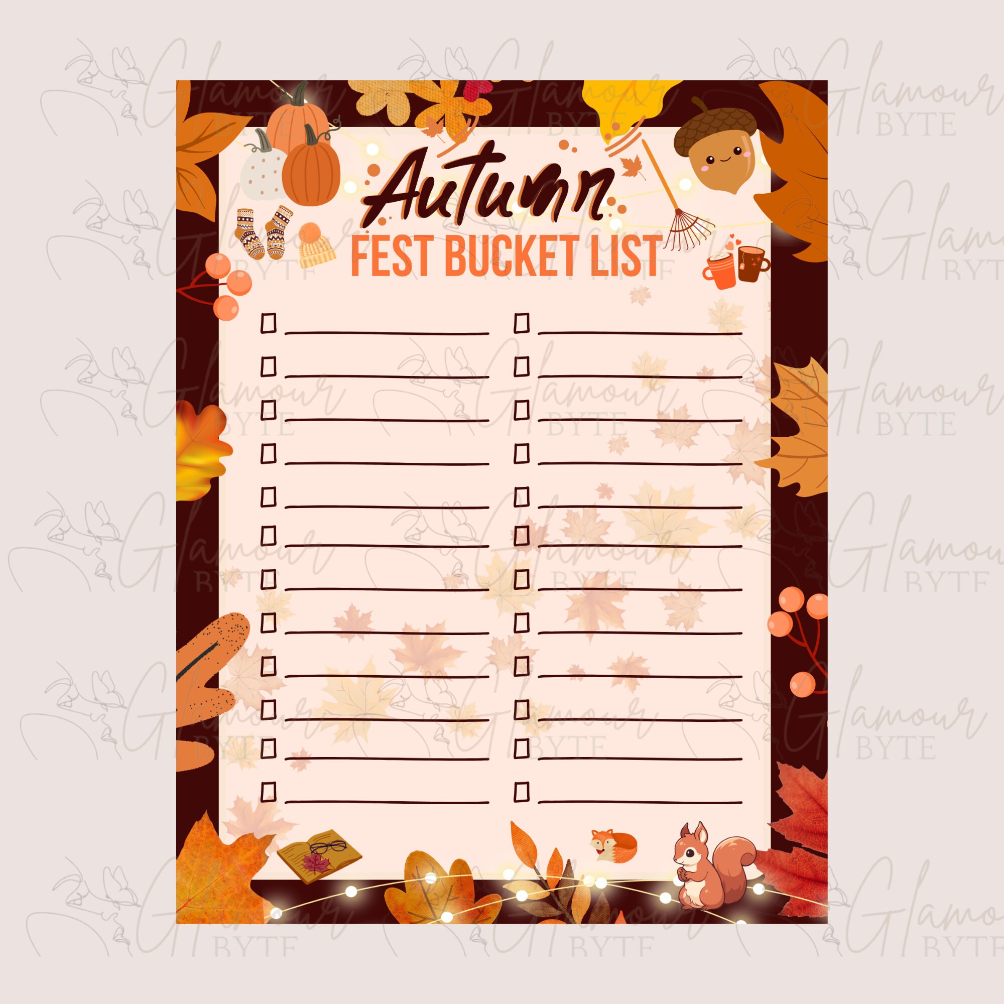 Autumn Fall Editable Bucket List, Fall Leaves Printable to Do List ...