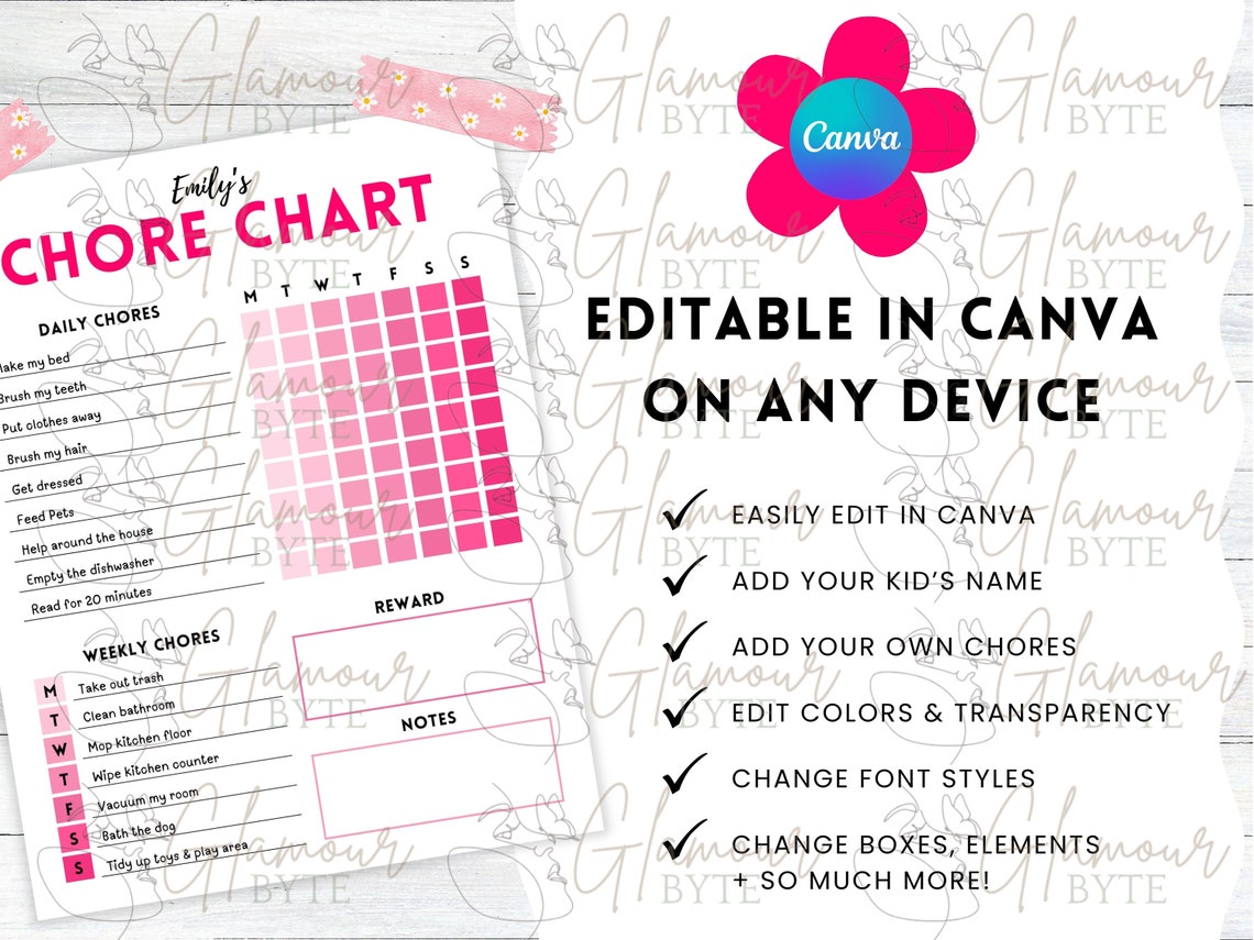 Editable Chore Chart Routine for Kids Bundle,responsibility Chart ...