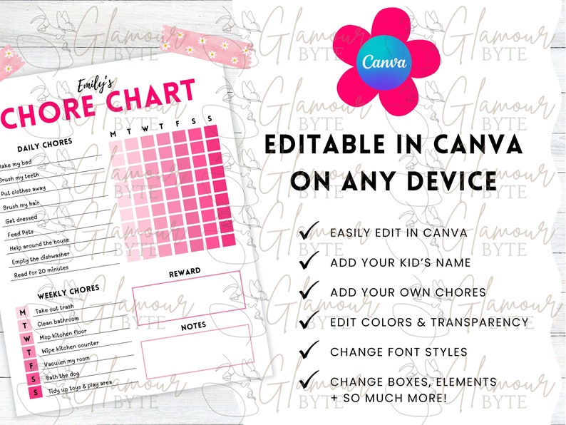 Editable Chore Chart Routine for Kids Bundle,responsibility Chart ...