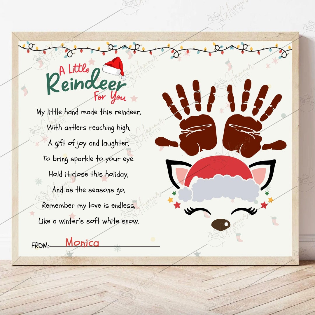 Custom Christmas Reindeer Handprint Art Craft, Keepsake Memory DIY Poem ...