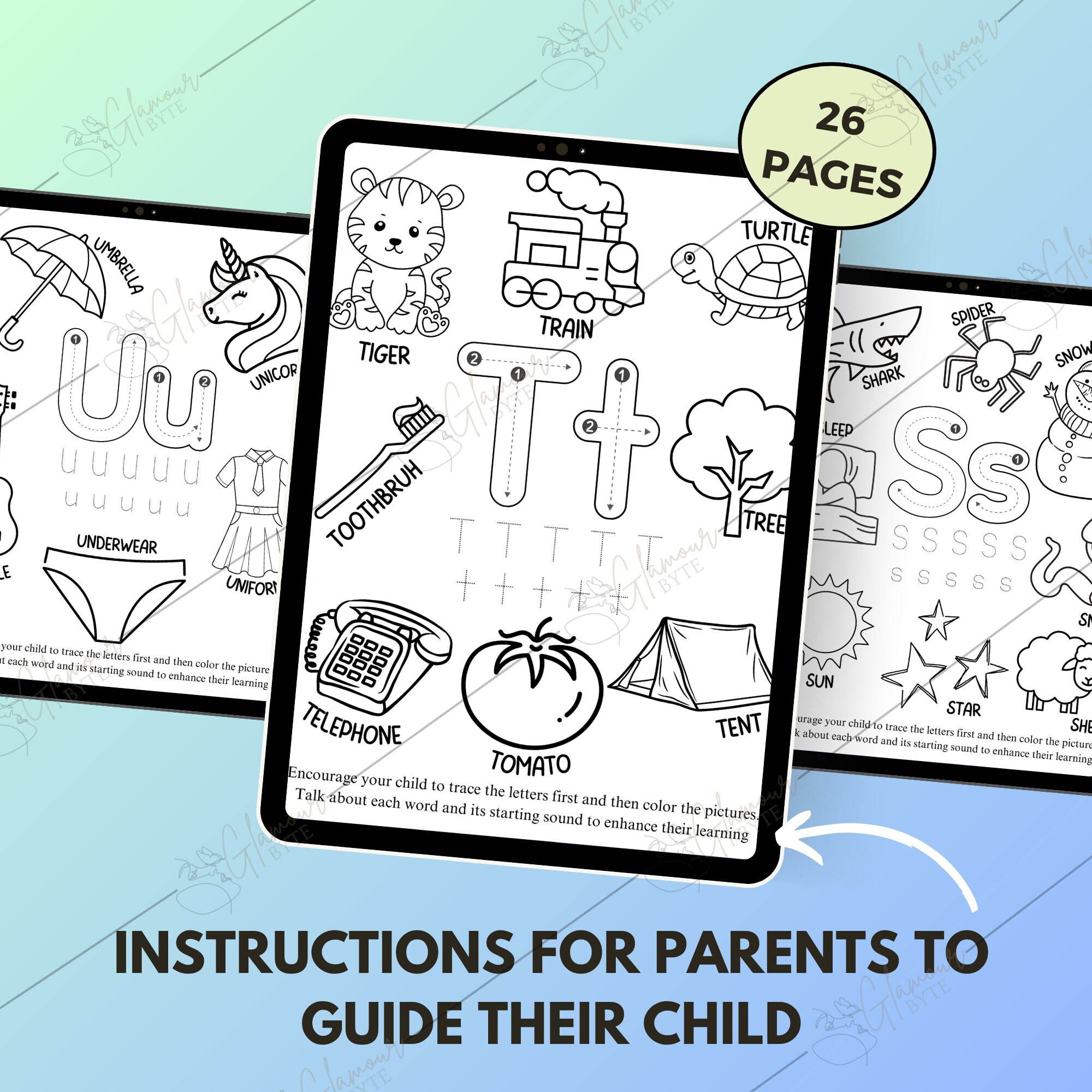 26 Alphabet Tracing Coloring Page, Preschool Printable Activity, Abc ...