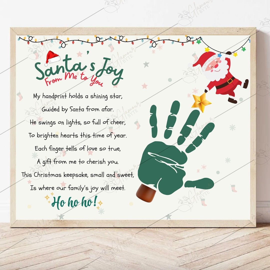 Christmas Tree Santa Handprint Art Craft, Keepsake Memory DIY Poem Card ...