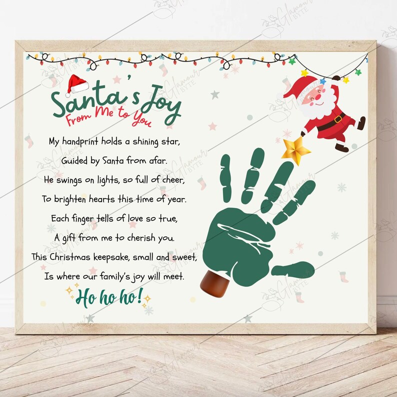 Christmas Tree Santa Handprint Art Craft, Keepsake Memory DIY Poem Card ...