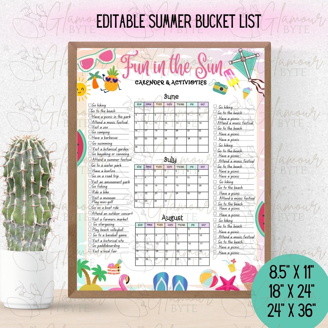 Summer Bucket List Printable Summer to Do List Summer Check List Summer ...