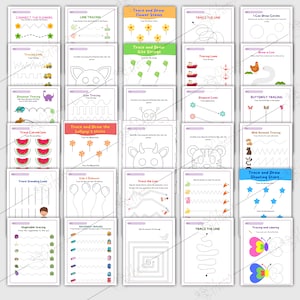 55 Preschool Line Tracing Worksheets Bundle Lines Trace Pages Printable ...