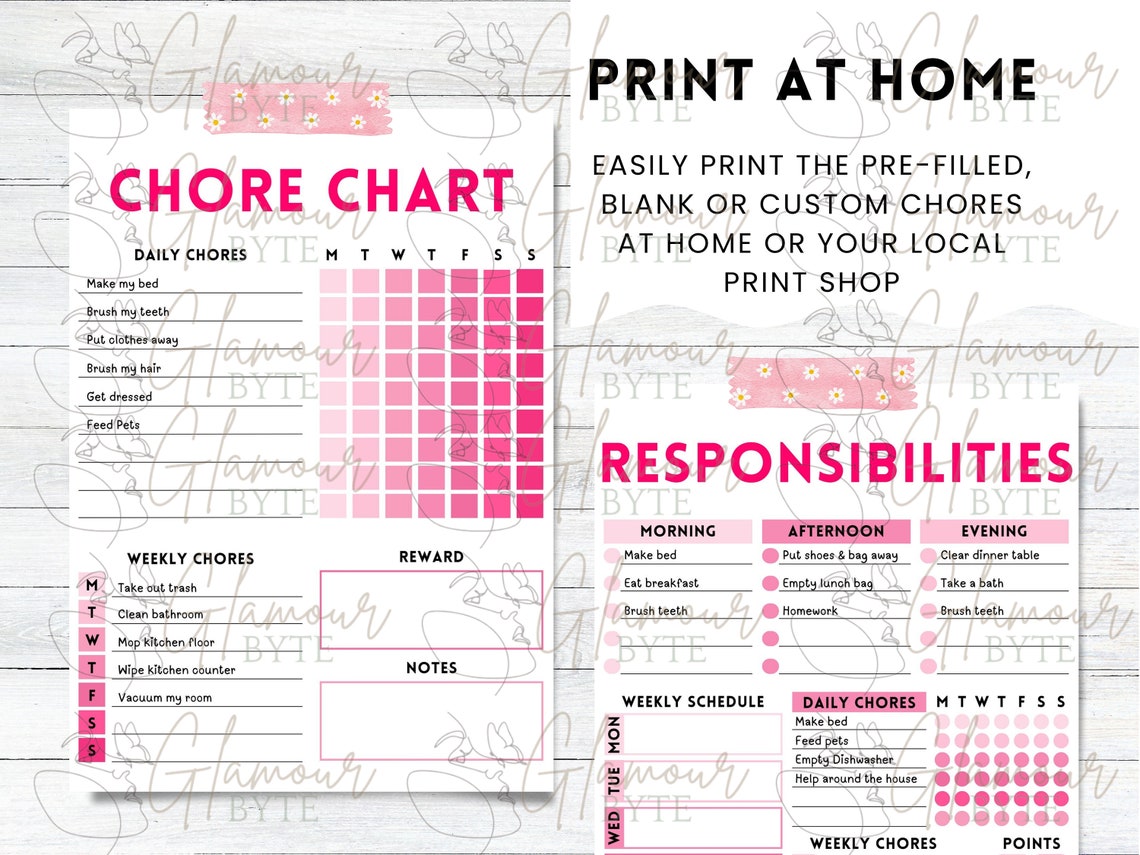 Editable Chore Chart Routine for Kids Bundle,responsibility Chart ...