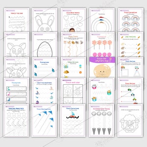 55 Preschool Line Tracing Worksheets Bundle Lines Trace Pages Printable ...