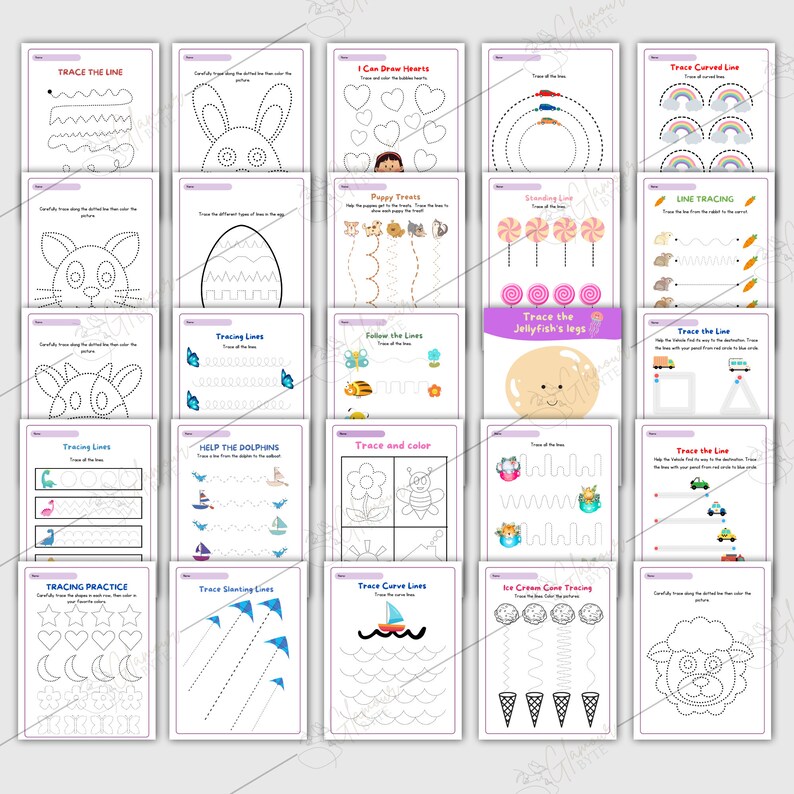 55 Preschool Line Tracing Worksheets Bundle Lines Trace Pages Printable ...