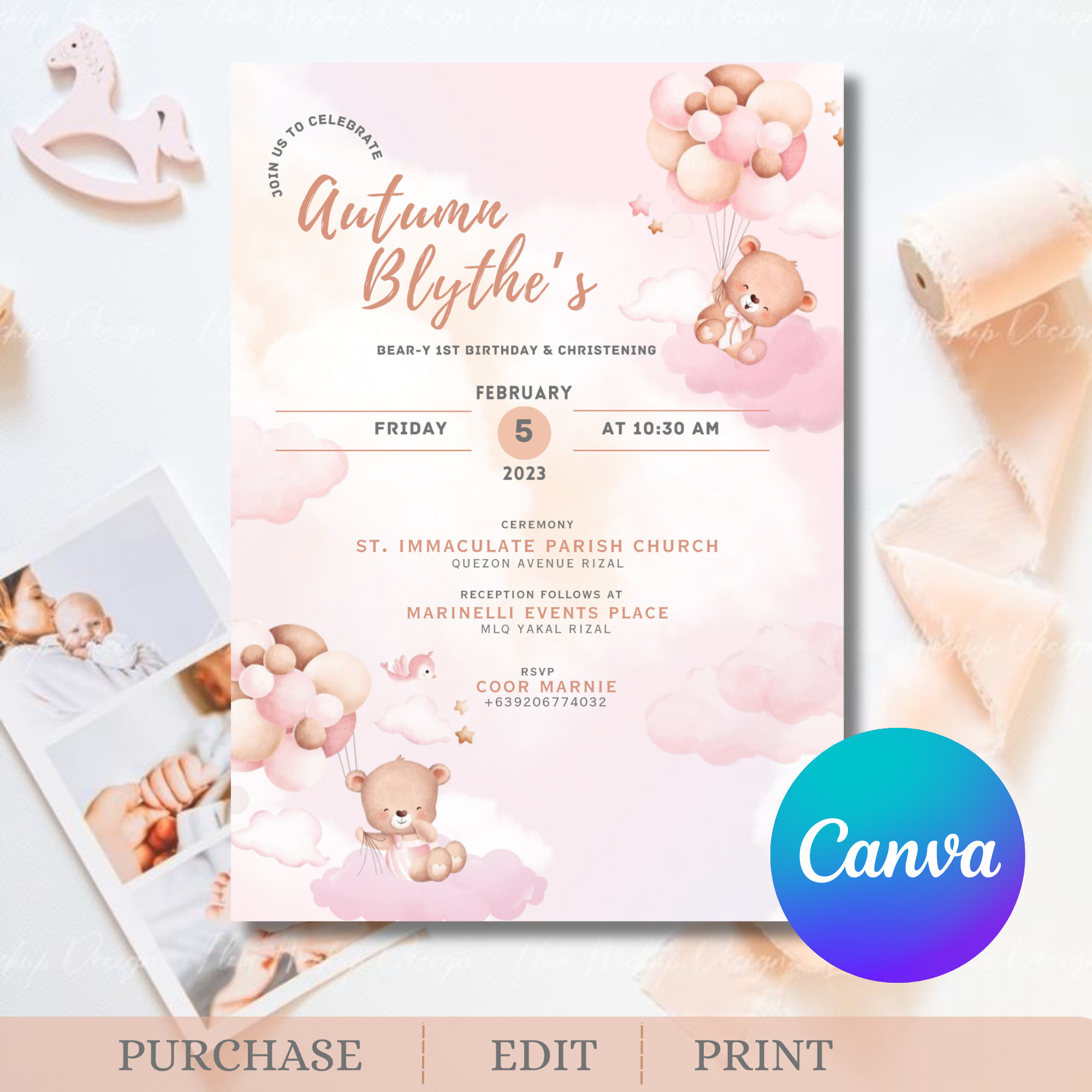 Editable Baptism & Birthday Invitation Template - Etsy