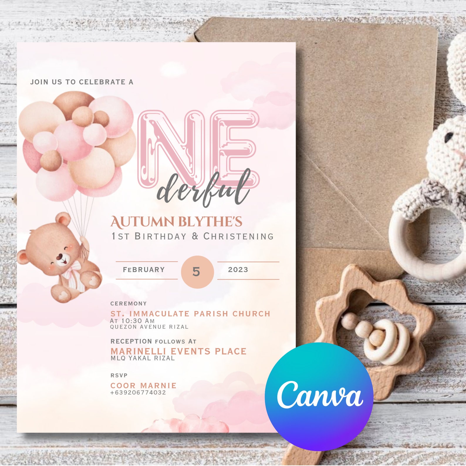 Editable Christening & Birthday Invitation Template - Etsy