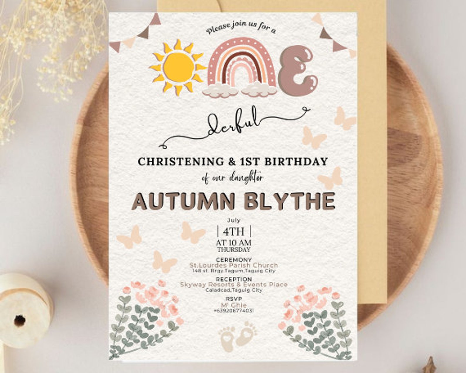 Editable Bundle of Boho Theme Birthday Invitation Template and Thank ...