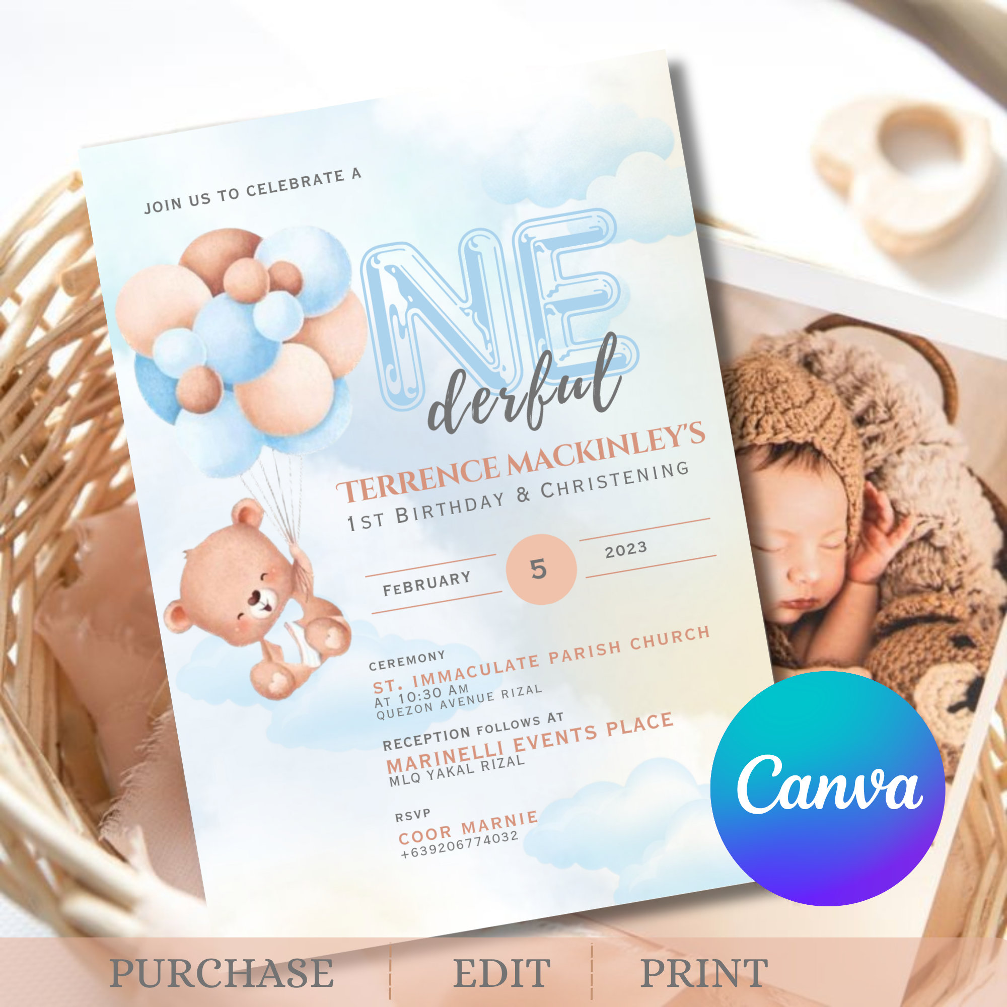 Editable Christening & Birthday Invitation Template - Etsy