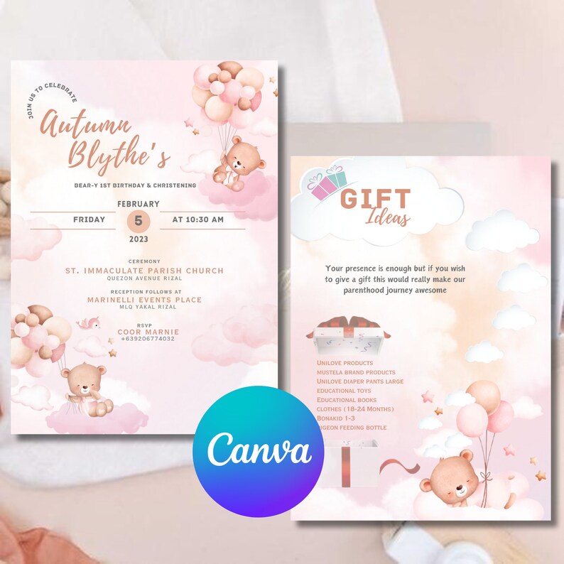 Editable Baptism & Birthday Invitation Template - Etsy