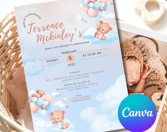 Editable Baptism & Birthday Invitation Template - Etsy
