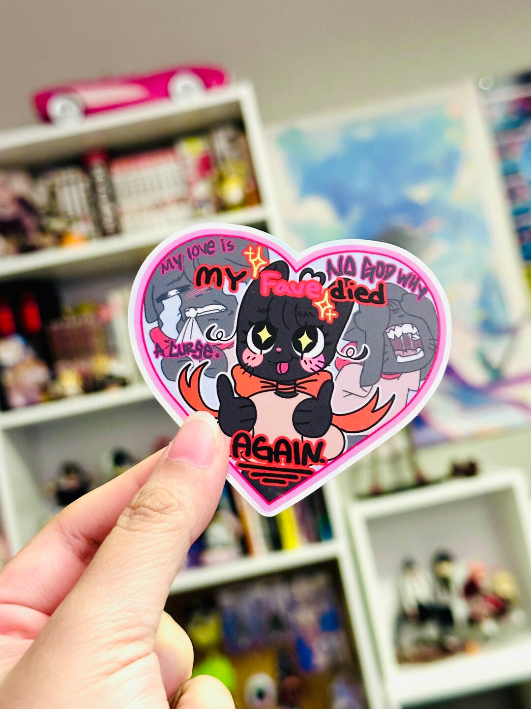My Fave Died Again | Holographic Gloss Sticker | Kawaii Cat Sticker for ...