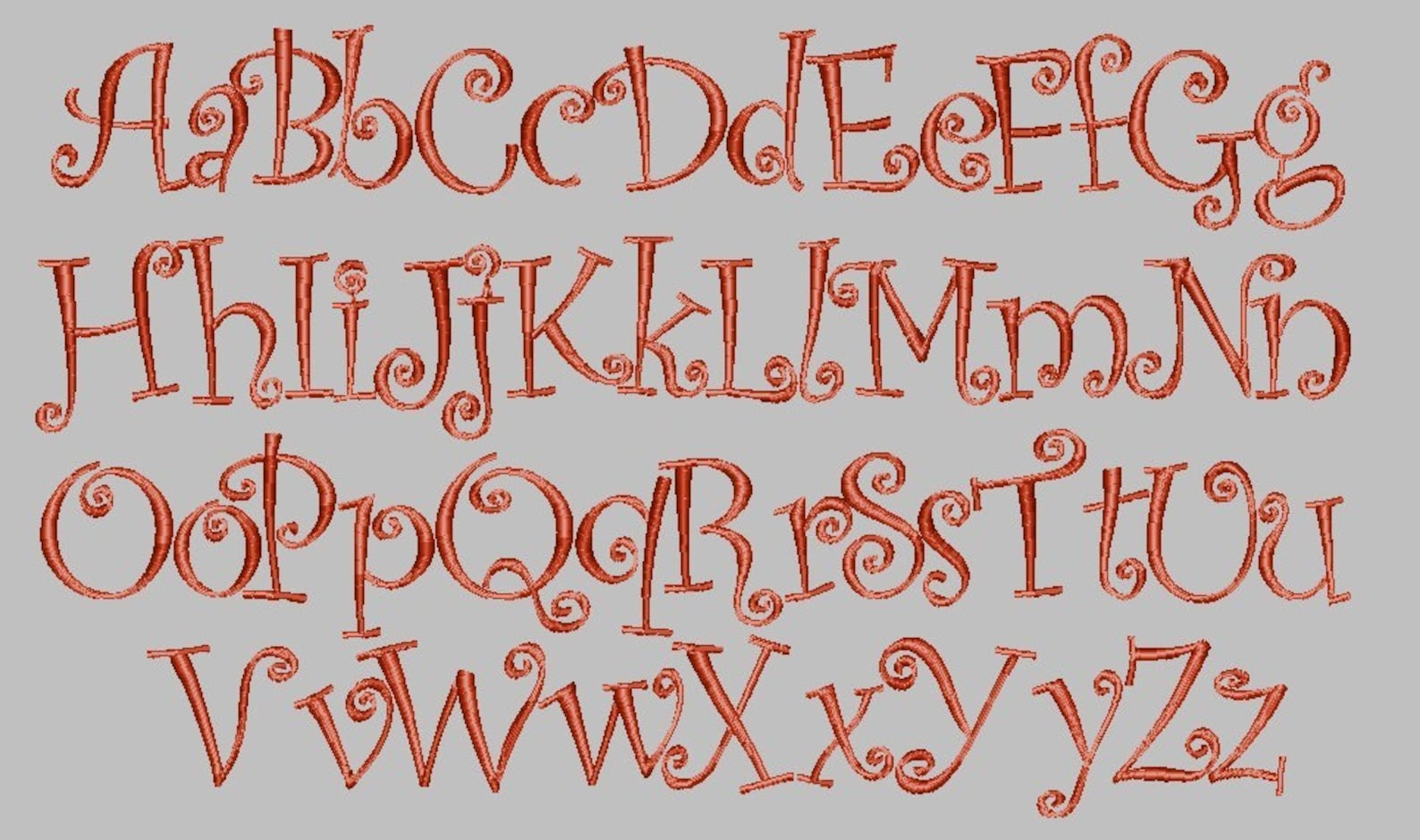 Curlz Embroidery Font 1/2in 1in 1.5in 2in 2.5in 3in - Etsy