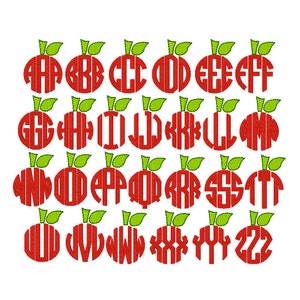 No.309 Apple Circle Monogram Teacher Font (3in, 4x4, 5in, and 6in ...