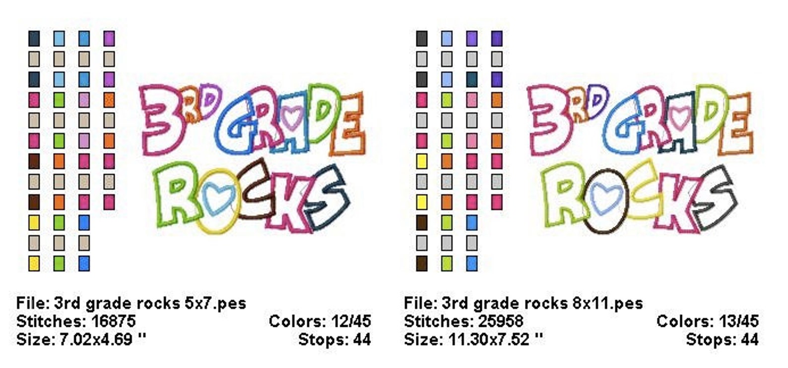 3rd Grade Rocks Applique Designs 5x7 and 8x11 Hoop Size - Etsy