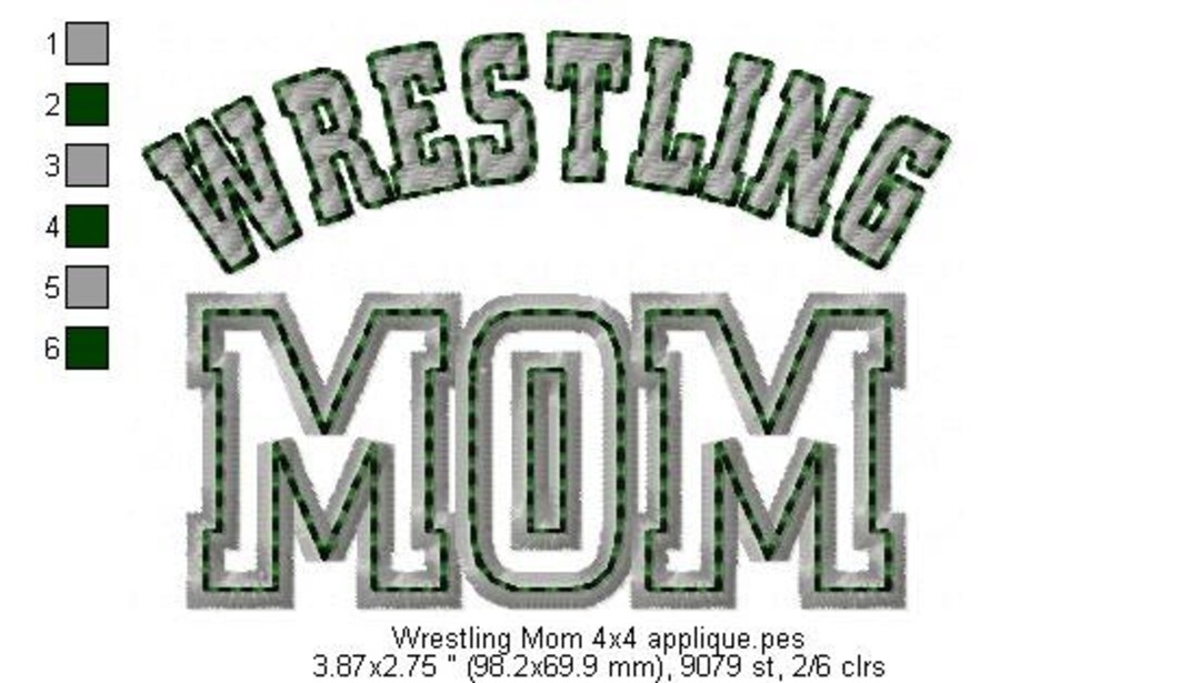 Wrestling Mom Fill and Applique Designs 4x4, 5in, 7in and 10in Hoop ...